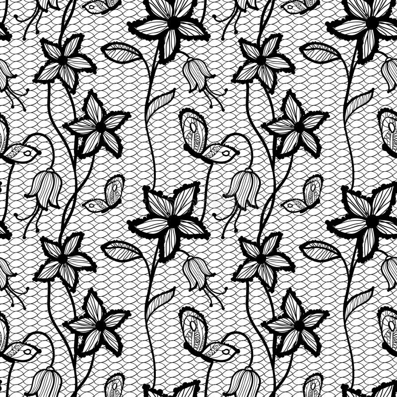 Black Seamless Lace Pattern with Rose on Transparent Background Stock ...