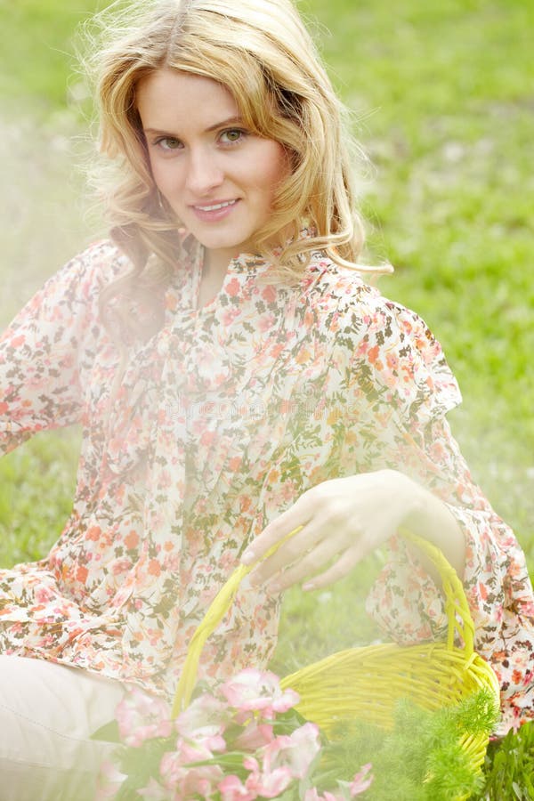 Flower lady stock image. Image of basket, people, casual - 56188361