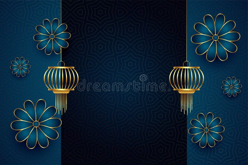 Flower and Lantern on Traditional Chinese Blue Background Stock Vector ...