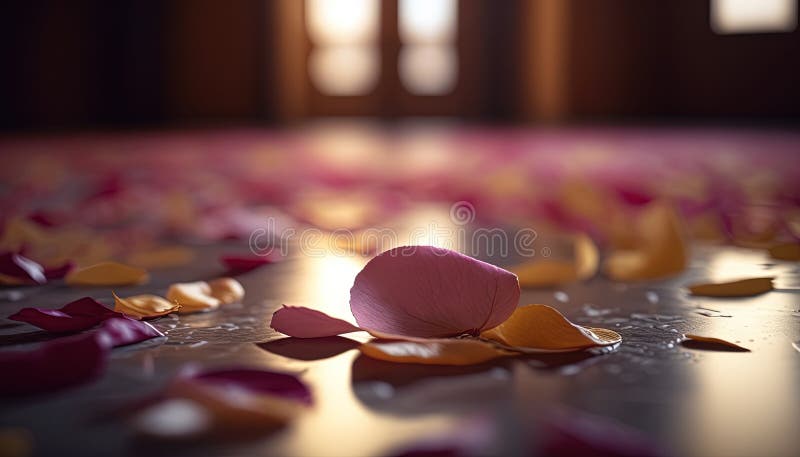A Flower is Laying on the Floor with Petals Scattered Around it Stock ...