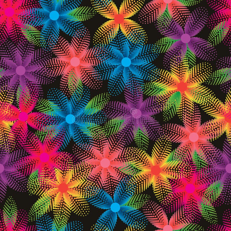 Flower Leaf Dot Halftone Colorful Dark Seamless Pattern Stock Vector ...