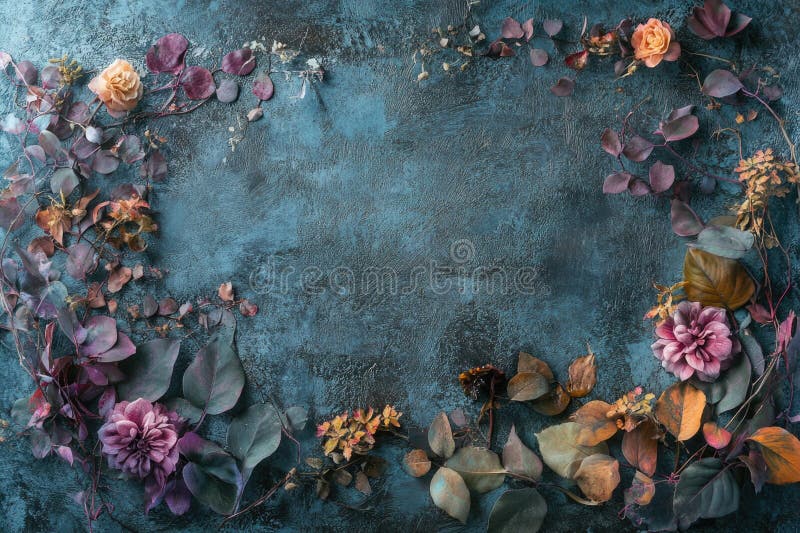 Flower Leaf Frame on Blue stock image. Image of rustic - 373348069