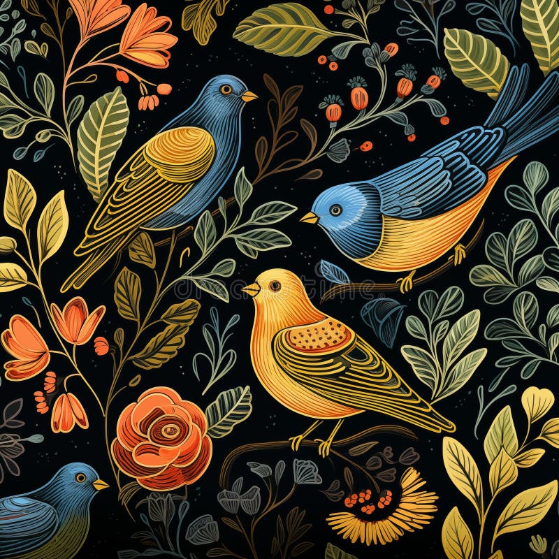 Flower and Leave Pattern Background Generative AI Stock Illustration ...