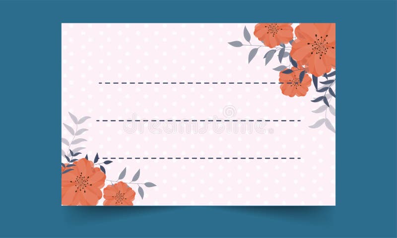 Flower with Leaves Decorative Card or Notebook Label on Teal Blue Stock ...