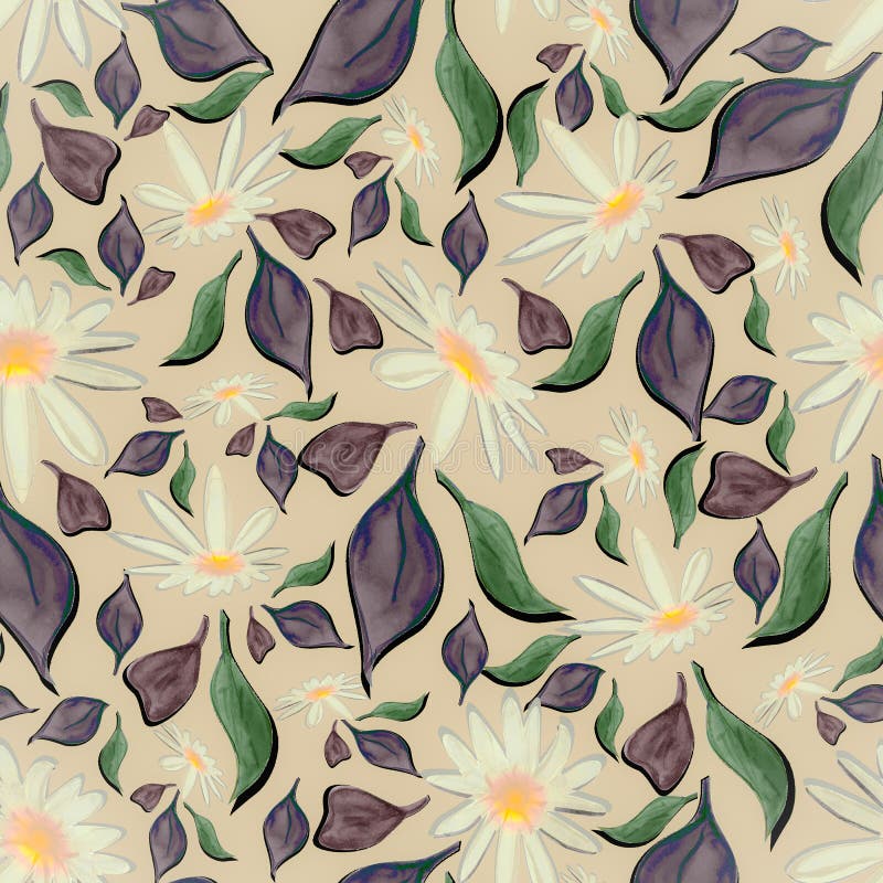 Flower and Leaves Pattern Design Work Stock Illustration - Illustration ...