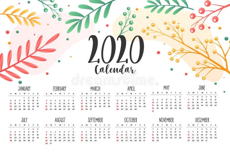 2020 Flower Calendar Design Template Stock Vector - Illustration of ...