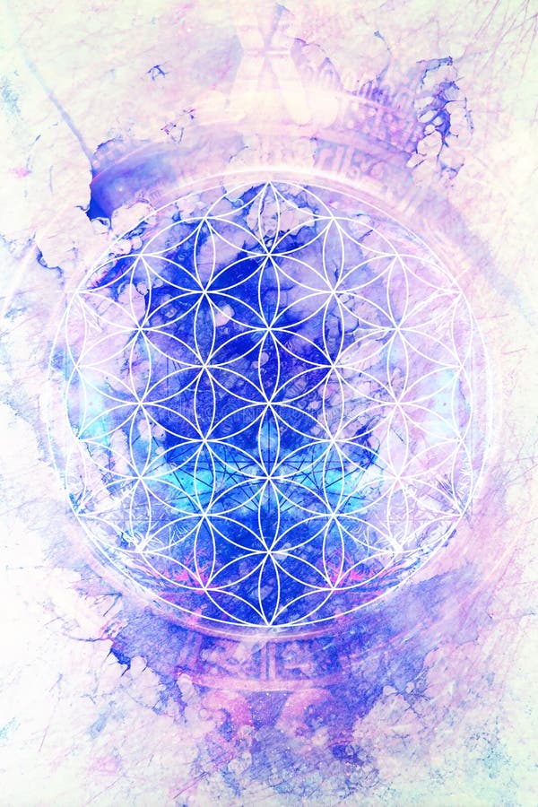 Flower of Life on Abstract Color Background. Marble Effect. Stock ...