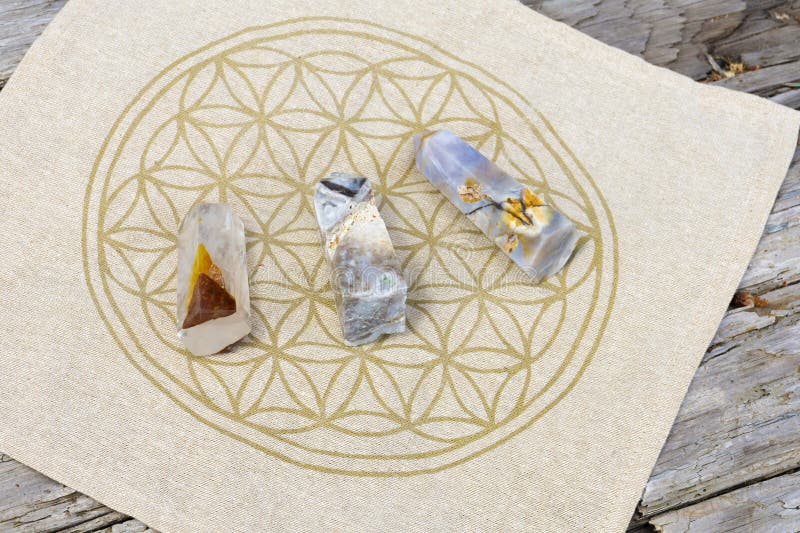 Flower of Life Grid Pattern and Crystal Towers Stock Photo - Image of ...