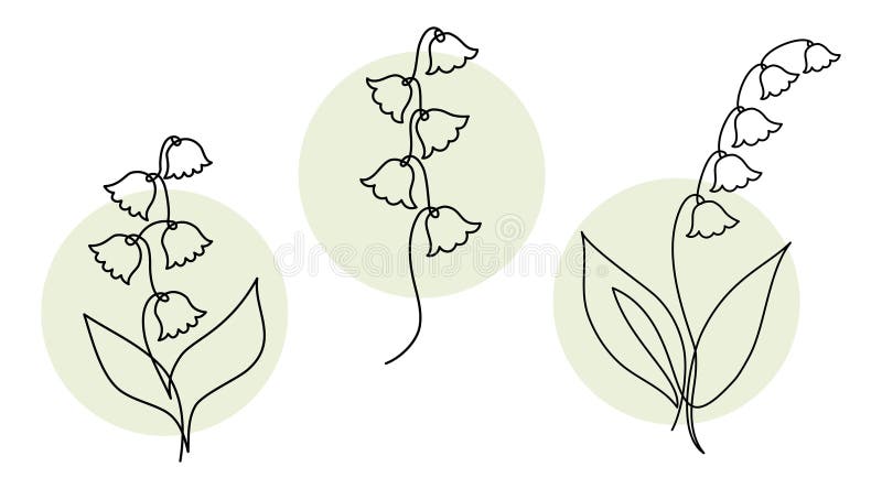 Flower Lily of the Valley in One Continuous Line Drawing Set ...