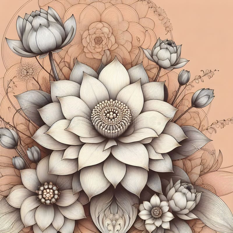 Flower Line Art , Hyper Realistic. Stock Illustration - Illustration of ...