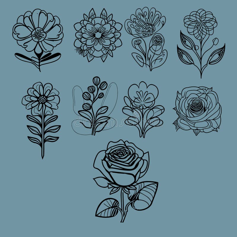 Flower Line Art Vector Art Flat Design Stock Vector - Illustration of ...