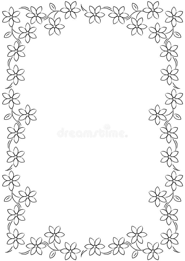 Flower Line Border Black White Stock Illustration - Illustration of ...