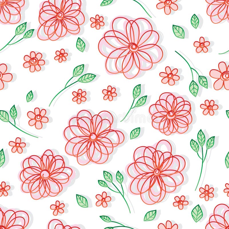 Flower Line Pastel Gradient Stroke White Seamless Pattern Stock Vector ...