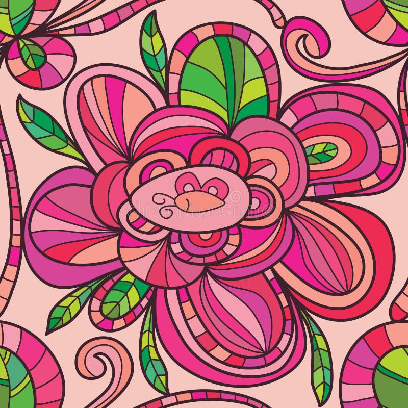 Flower Line Ring Square Seamless Pattern Stock Vector - Illustration of ...