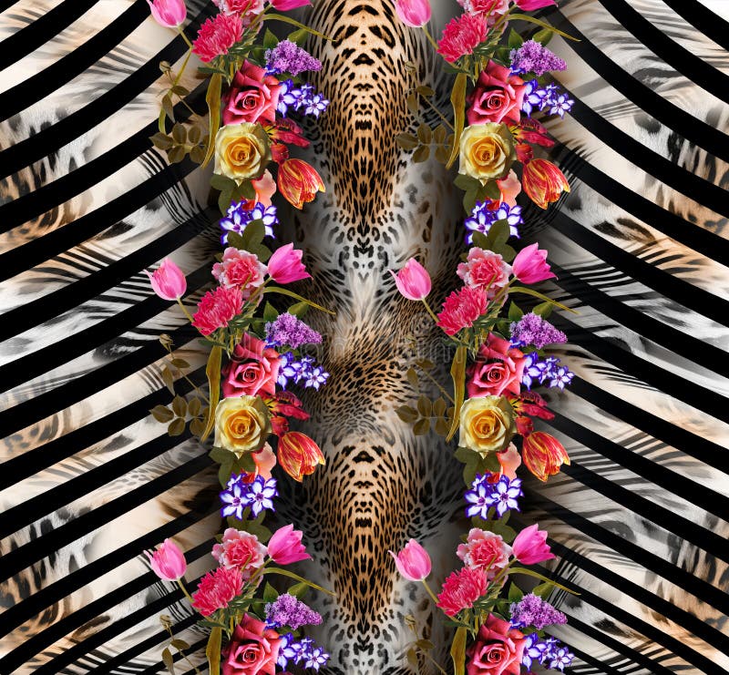 Flower mix leopard stock illustration. Illustration of natural - 230714511