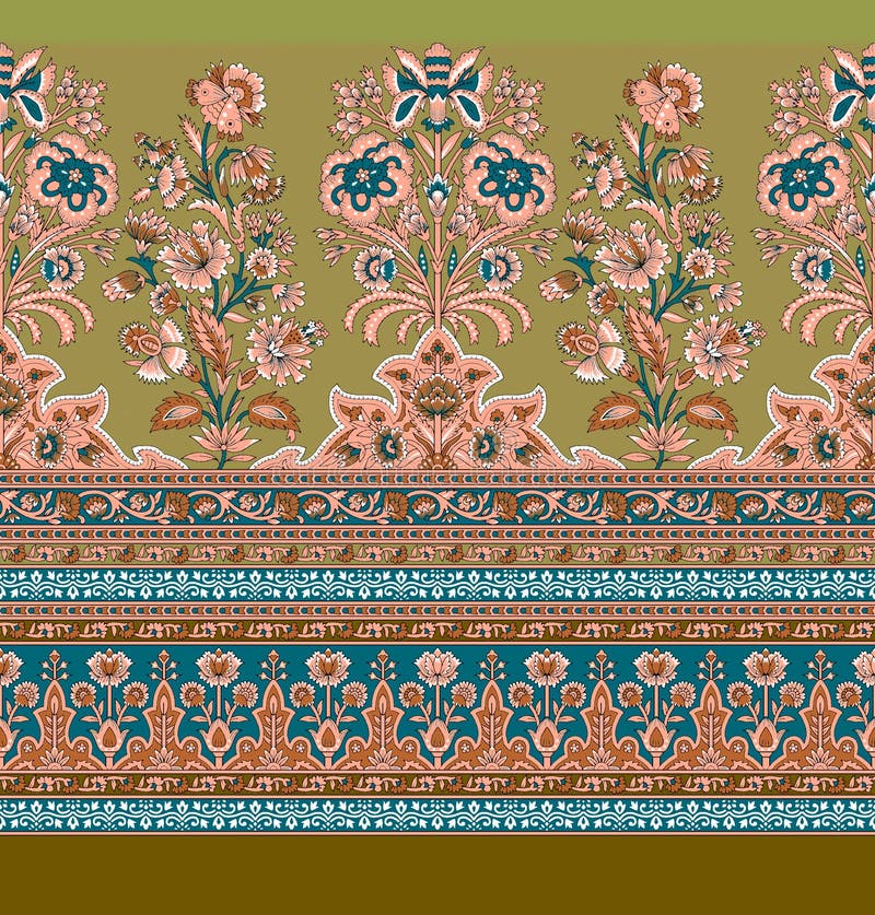 Flower Motifs and Borders Floral Textile Stock Illustration ...