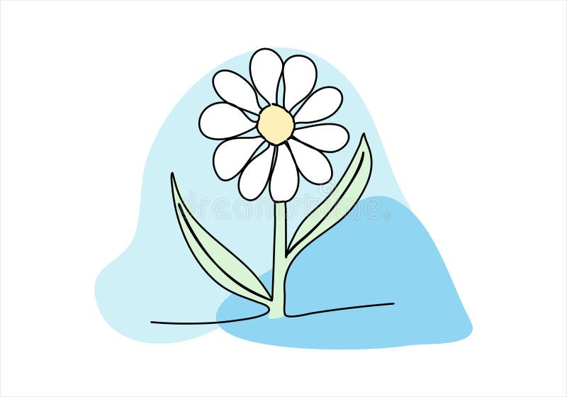 Flower One Line Drawing Colored with Pastel Colors. Vector Illustration ...