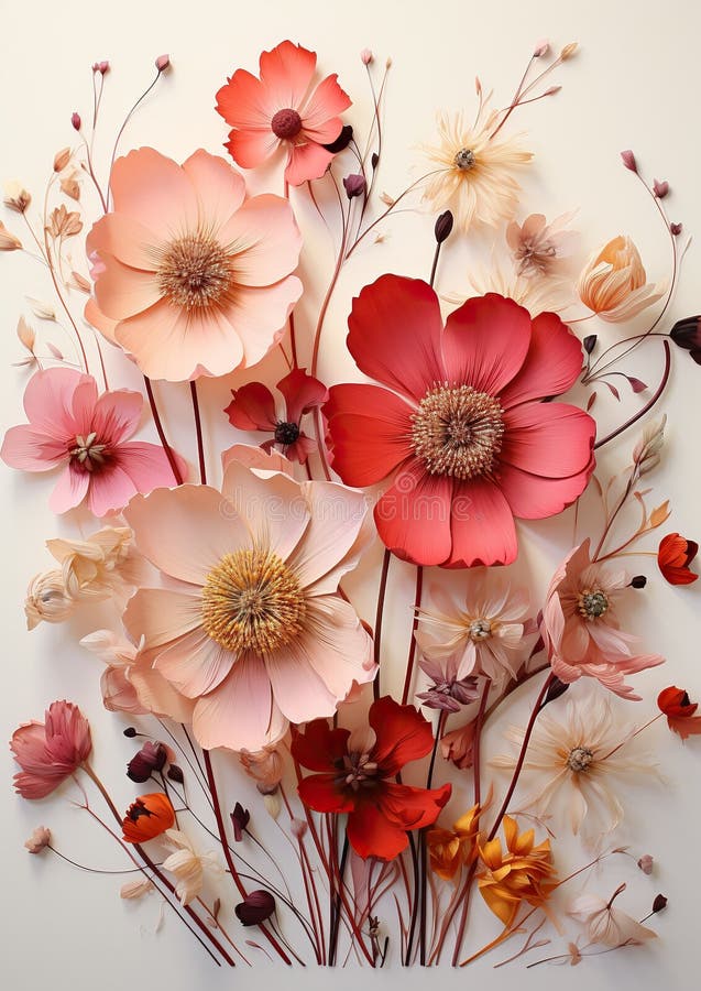 Flower Painting Set Against a Backdrop of Intricate Floral Patterns ...