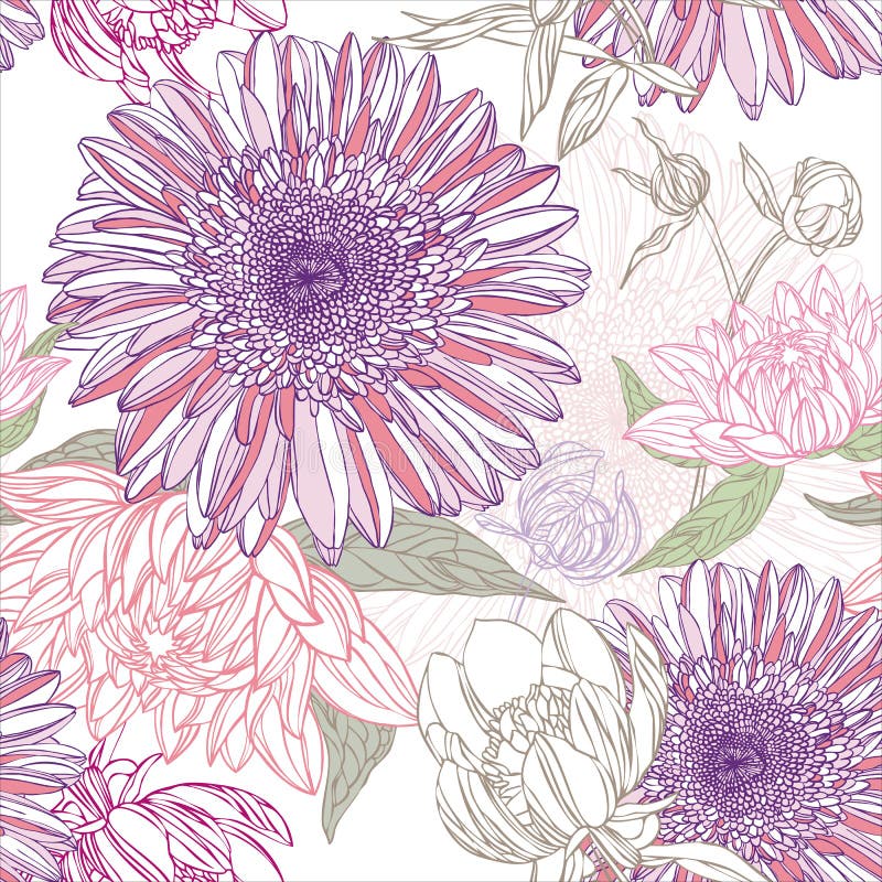 Seamless Pattern Flower and Leaf in Retro Style Stock Vector ...