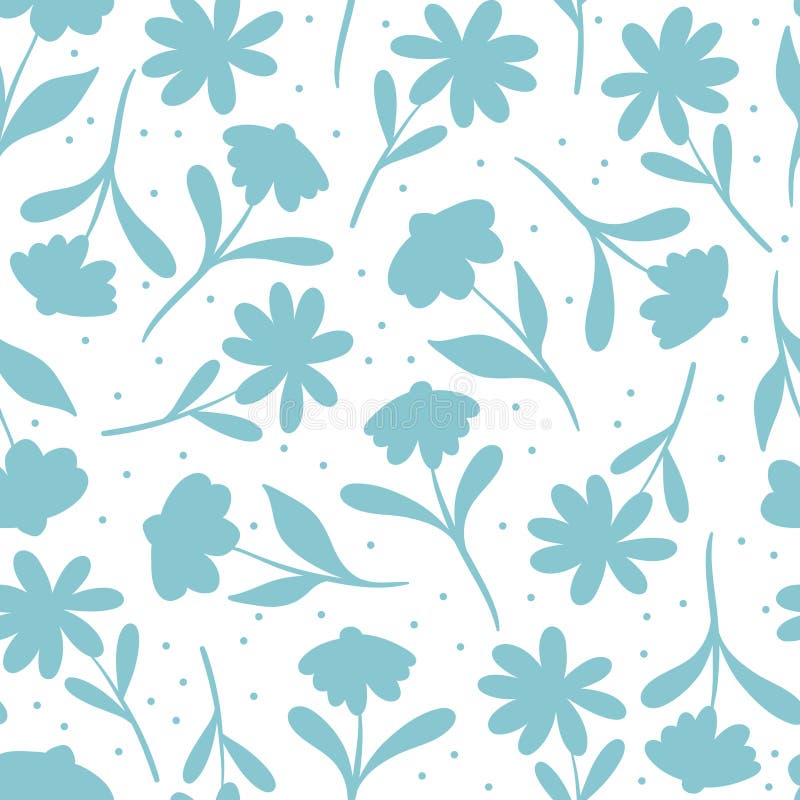 Flower Pattern, Blue Seamless Daisy Print, Floral Repeating Background ...