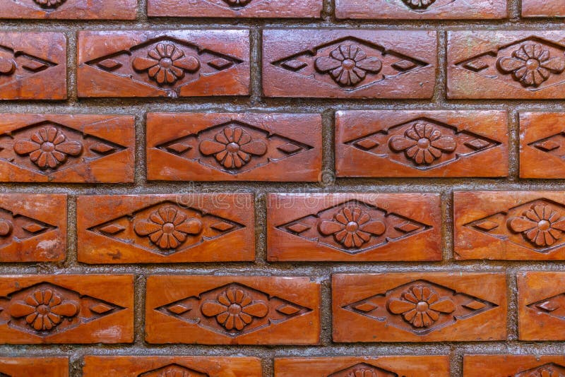 Flower Pattern on Brick, Orange Template Wallpaper Stock Image - Image ...