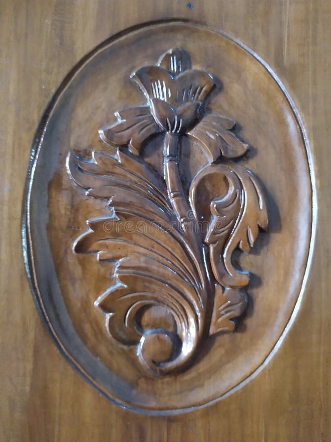 Flower Pattern Carved in Solid Wood Stock Image - Image of pattern ...