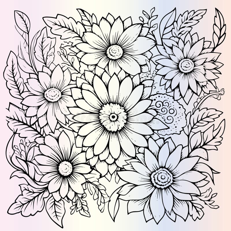Flower Pattern Coloring Pages Drawing for Kids Stock Vector ...