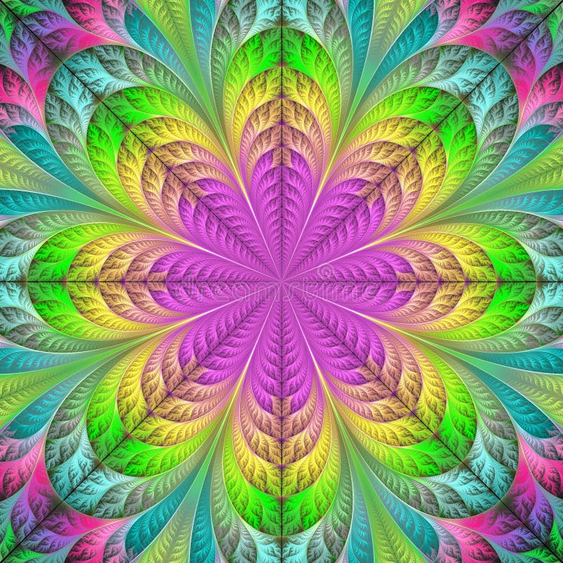 Flower Pattern. Orange, Green and Black Palette. Fractal Design Stock ...