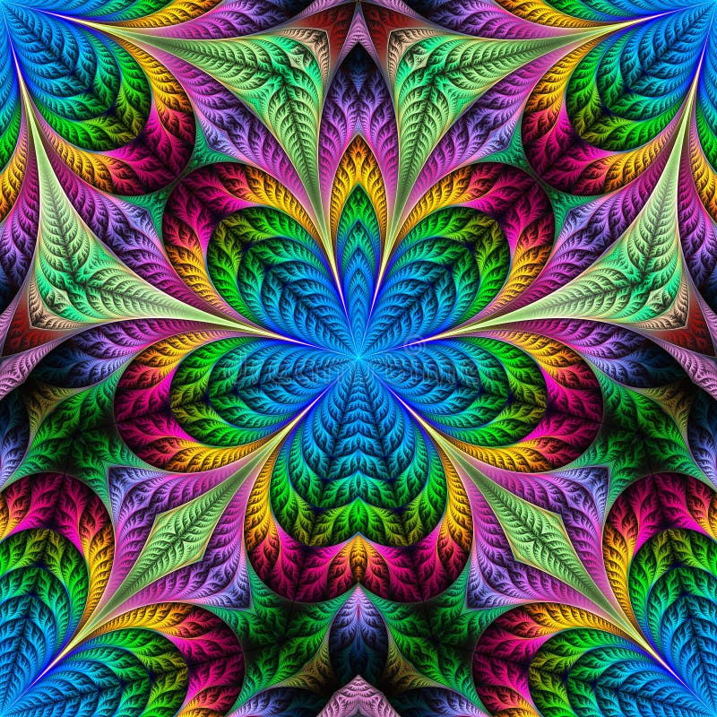 Flower Pattern. Orange, Green and Black Palette. Fractal Design Stock ...