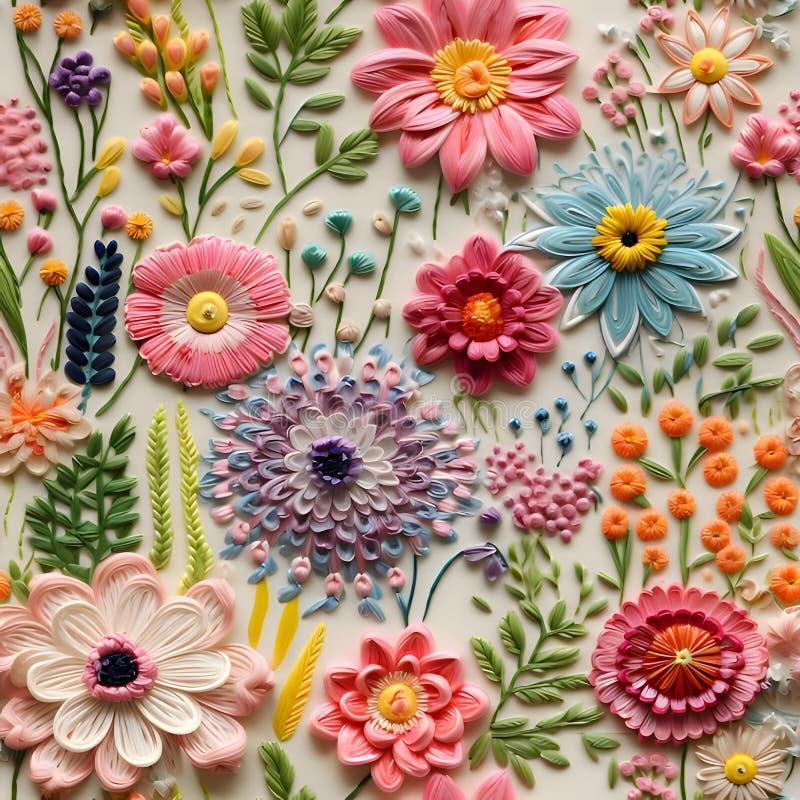 Flower Pattern Made of Many Different Flowers on a White Background ...