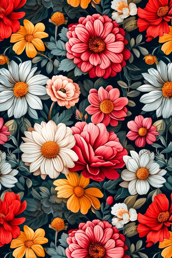 Flower Pattern with Many Different Types of Flowers. Generative AI ...