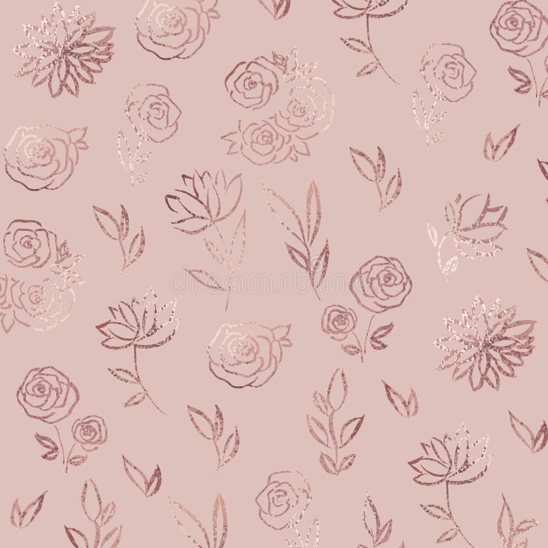 Seamless Rose Gold Floral Lines Wallpaper Stock Vector - Illustration ...