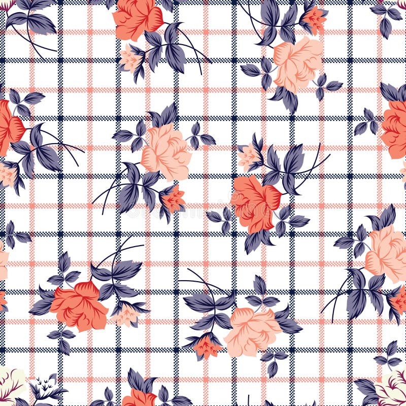 Seamless Flowers Pattern on Checks Background Stock Vector ...