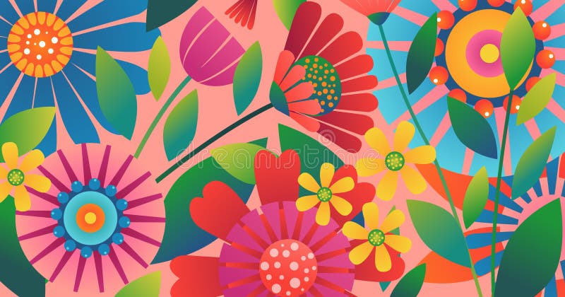 Abstract Spring Bright Blooming Flowers with Plants Pattern with ...