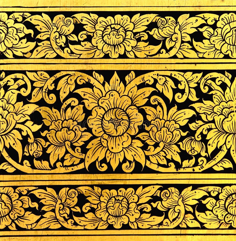 Flower Pattern in Traditional Thai Style Art Painting on Door of Stock ...
