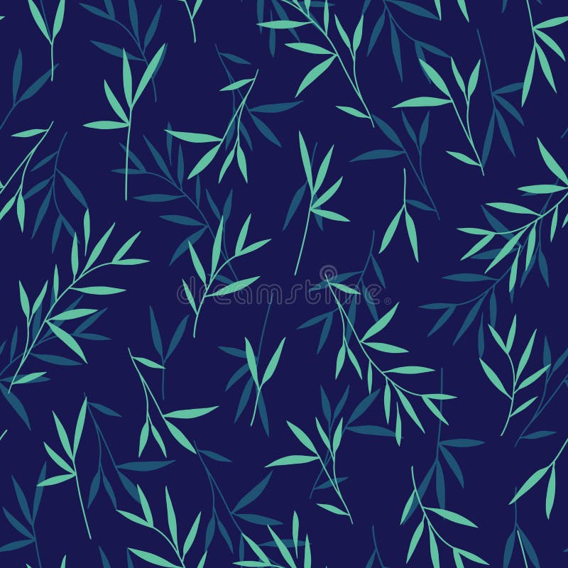 Seamless Pretty Green Bamboo Leaves Pattern. Blue Background. Stock ...