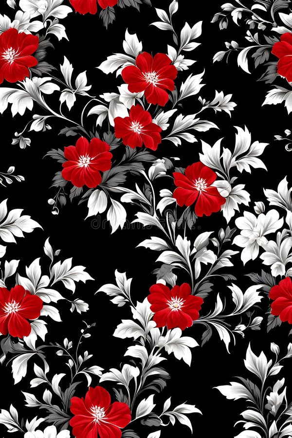 Flower Pattern Wallpaper Design of Red Flower with the Leaves, Red and ...