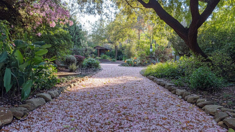 Flower Petal Path Leading To Garden House Stock Illustration ...