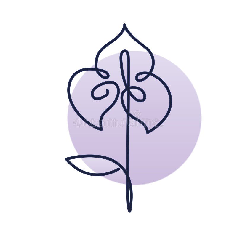 Flower Plant with Stem, One Line Style Stock Vector - Illustration of ...