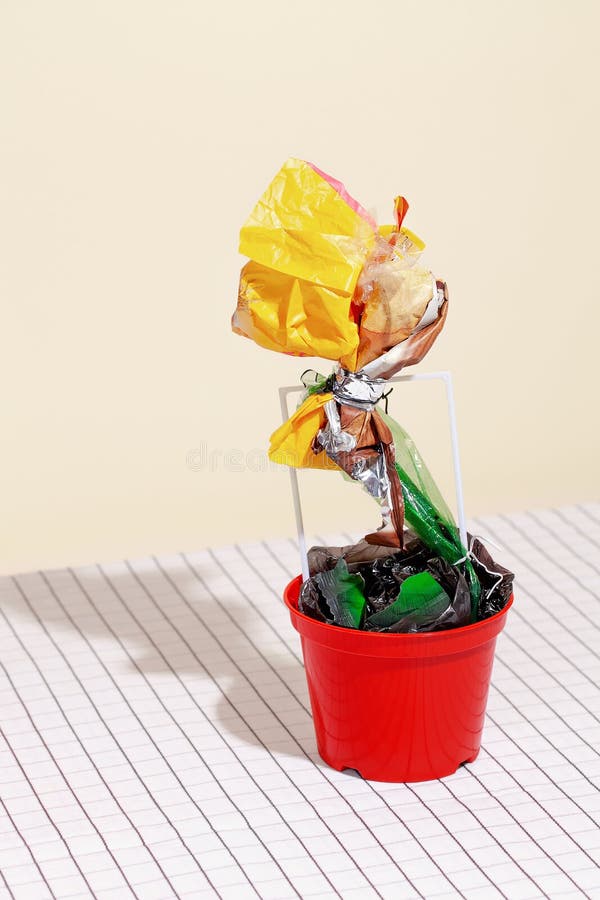 Flower of Plastic Packaging Waste on Table Stock Photo - Image of ...