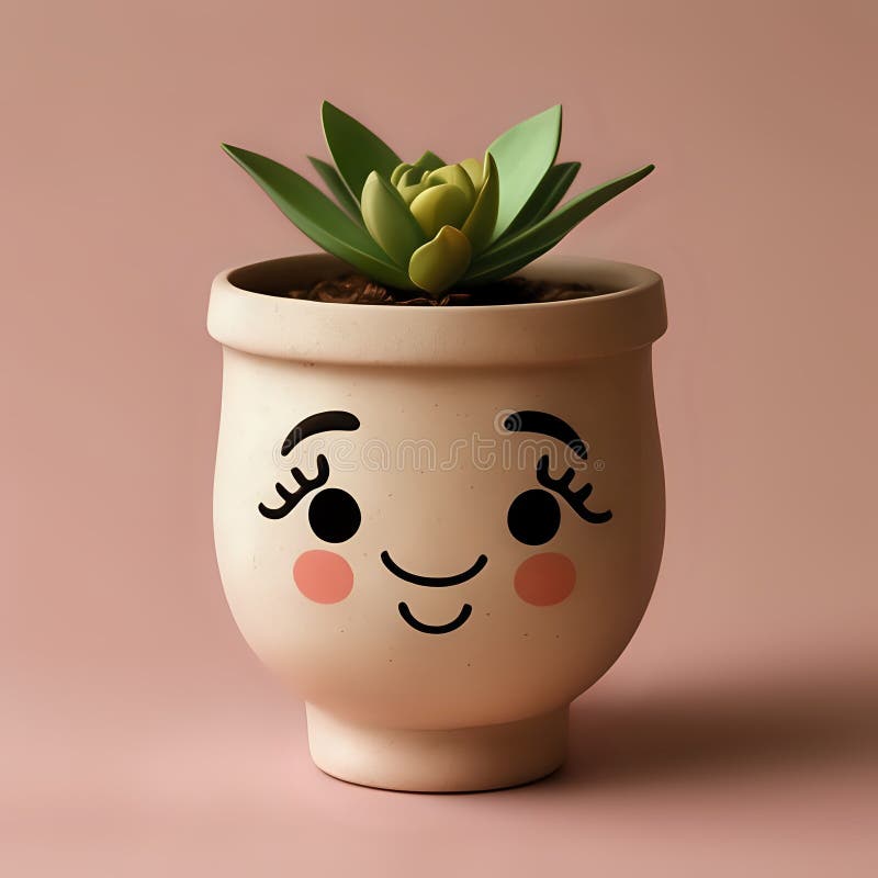 A Flower Pot with a Face on it Kawaii Style - Generated by Ai Stock ...