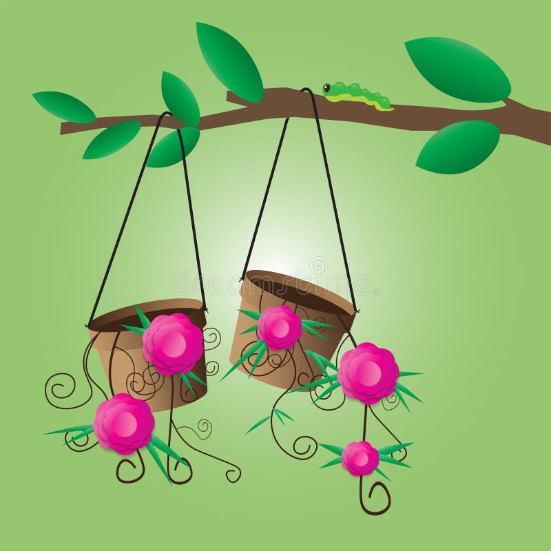 Flower Pot Hanging on a Tree Stock Vector - Illustration of abstract ...