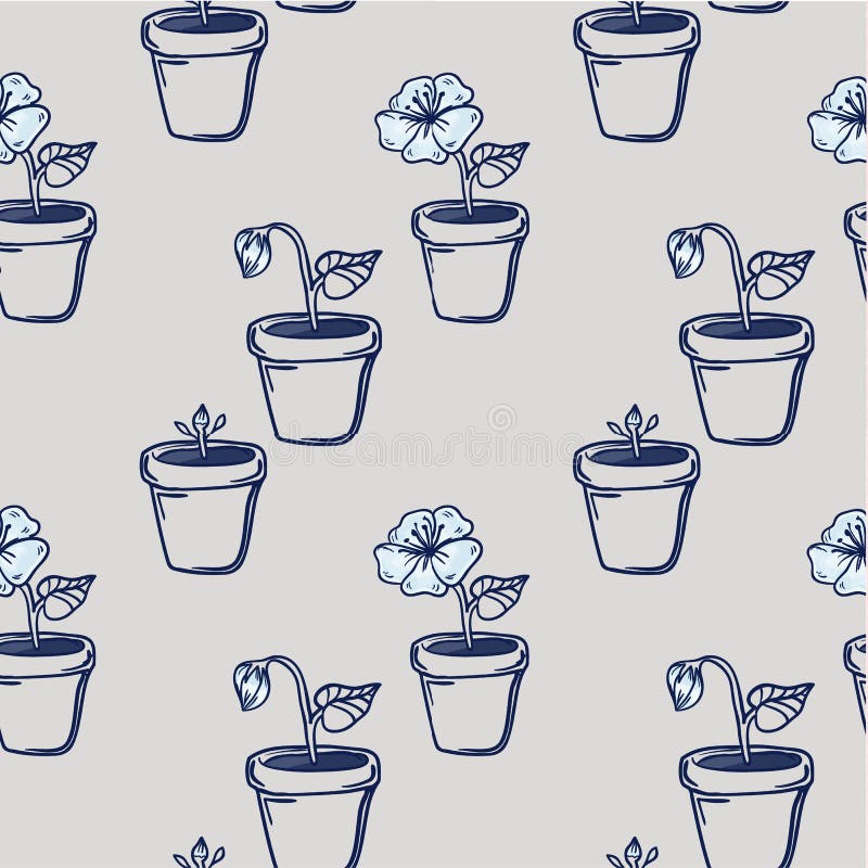 Flower in a Pot Monochrome Pattern Stock Vector - Illustration of ...
