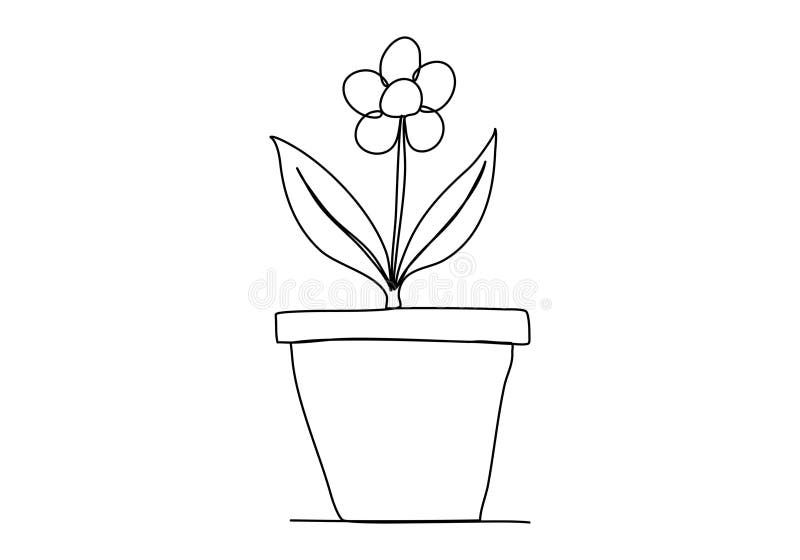 Flower in a Pot. One Line Drawing Vector Illustration Stock Vector ...