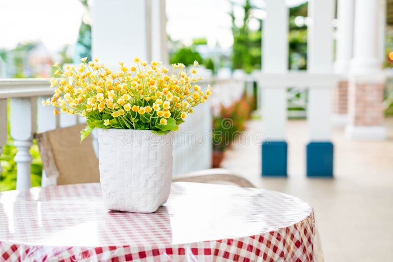 Flower pot on table stock photo. Image of white, floral - 107934136