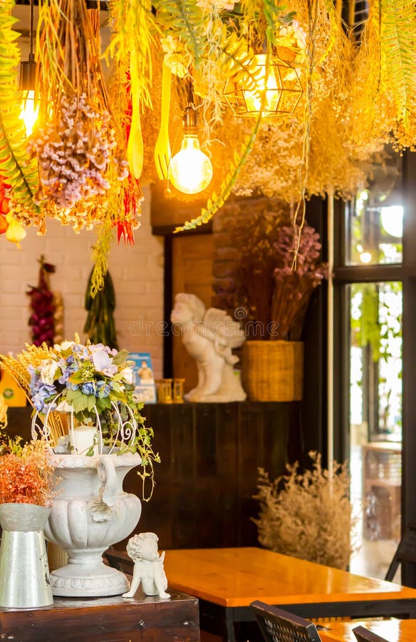 Flower Pot Style Gothic on Table with Dry Flower Bouquet Stock Photo ...