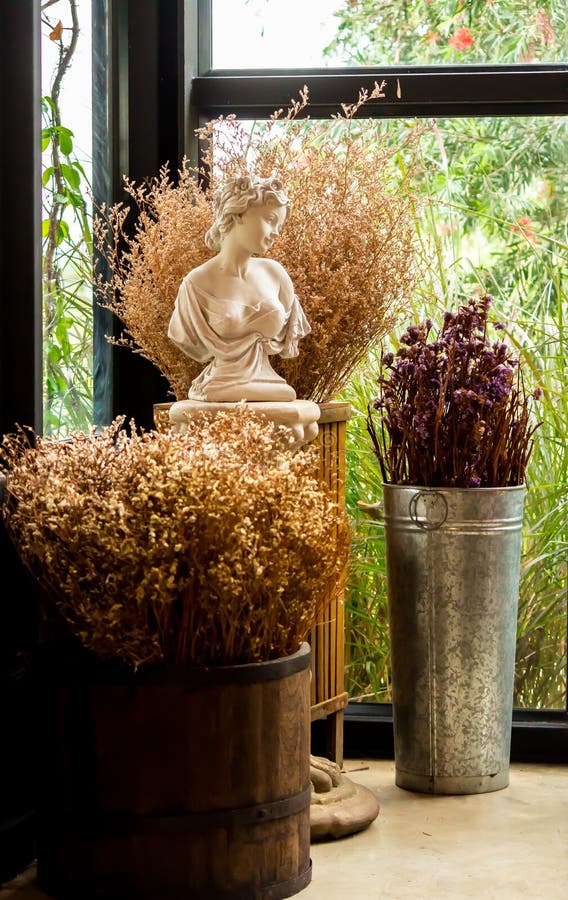 Flower Pot Style Gothic on Table with Dry Flower Bouquet Stock Image ...