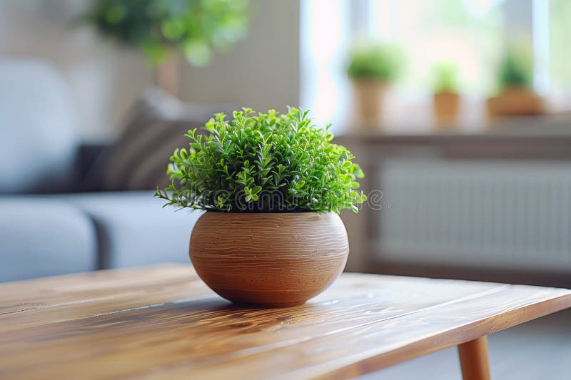 Flower Pot on the Table in the Living Room Stock Illustration ...