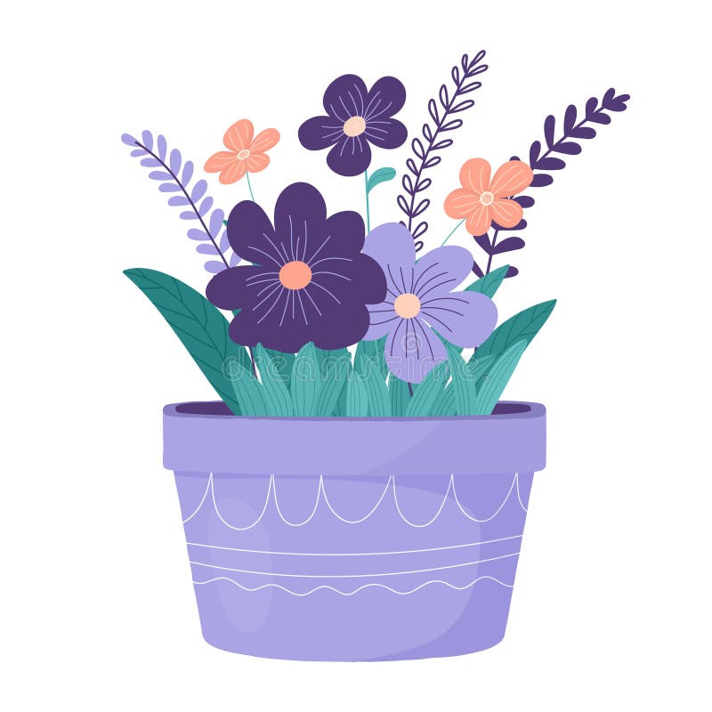 Flower in a Pot. Vector Illustration in Flat Cartoon Style. Stock ...