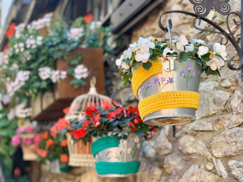 Flower Pots Ideas on Terrace Stock Image - Image of flowerpot, floral ...